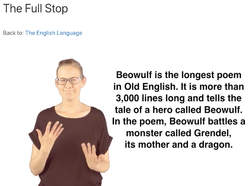 Screenshot of a BSL user delivering a literacy lesson.